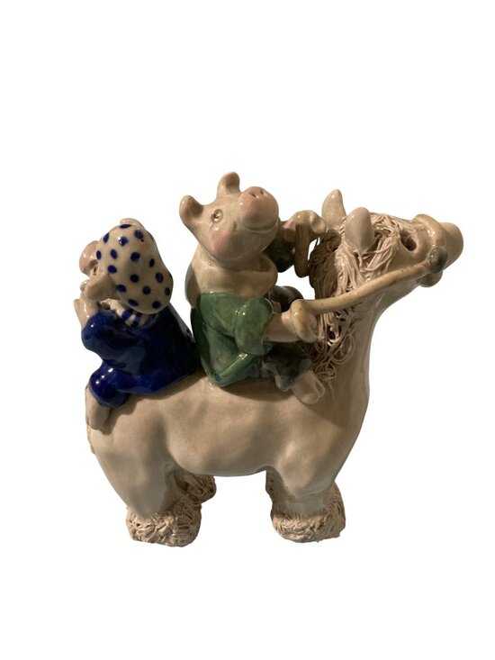 Handmade | Accents | Whimsical Pottery Figurine Of Two Pigs Riding A ...